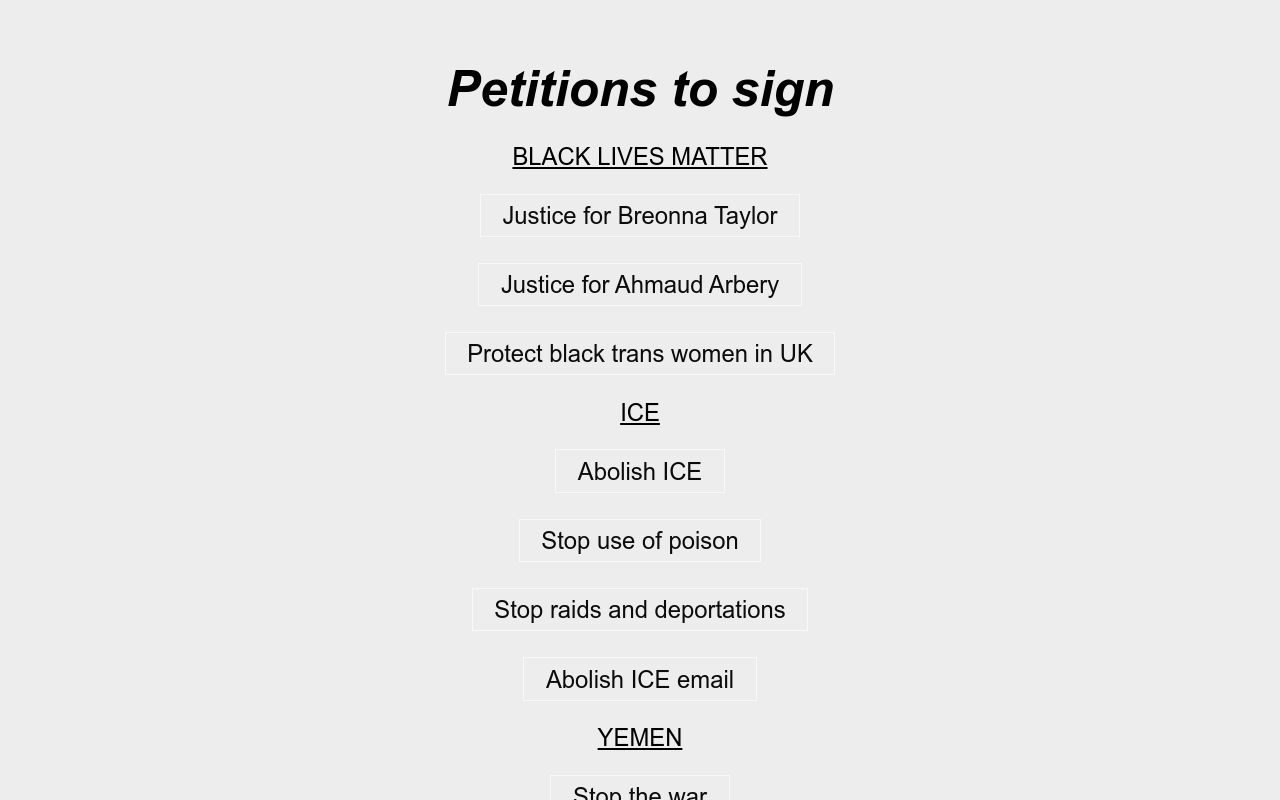 Petitions to sign